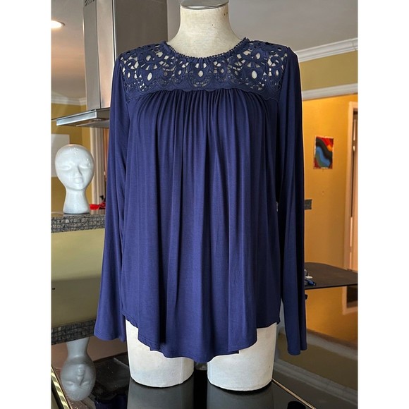 Philosophy | Tops | Nwt Philosophy Navy Blue Floral Cut Out Crochet ...